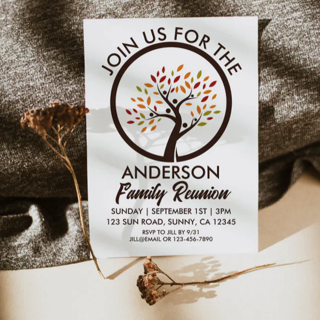Fall Brown Family Reunion Family Tree Leaves Invitation | Zazzle