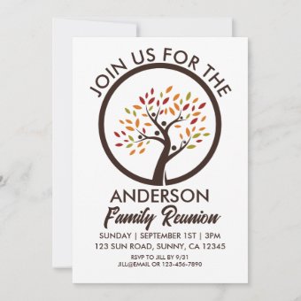 Fall Brown Family Reunion Family Tree Leaves Invitation | Zazzle