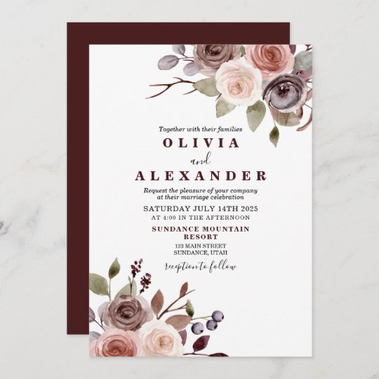 Fall Burgundy floral wedding Invitation | Zazzle