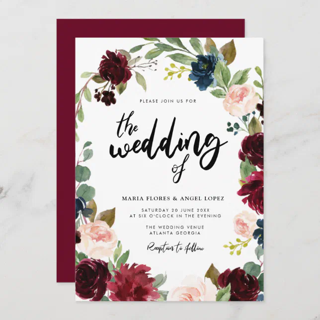 Fall burgundy floral wedding invitation | Zazzle