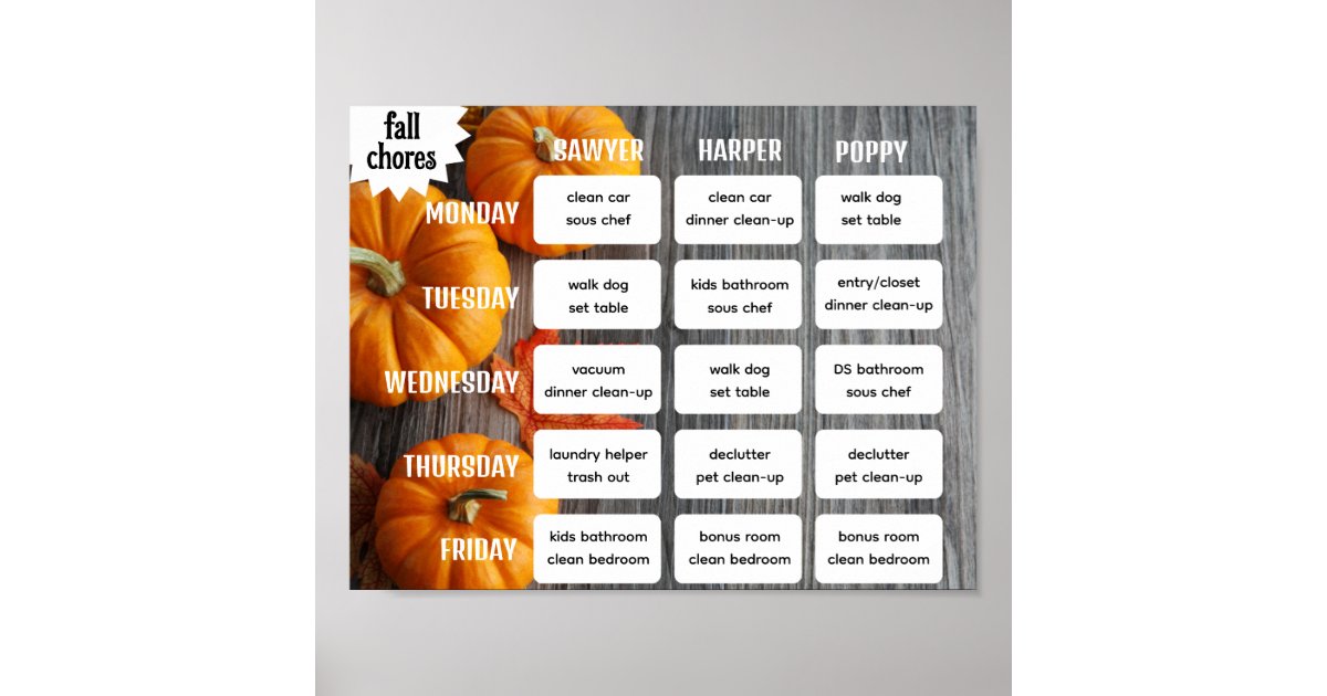 Fall Chore Chart | Zazzle