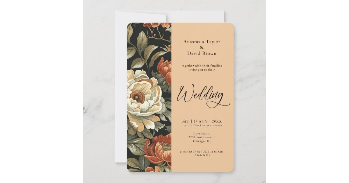 Fall Clay Floral Rounded Edges Wedding Invitation | Zazzle