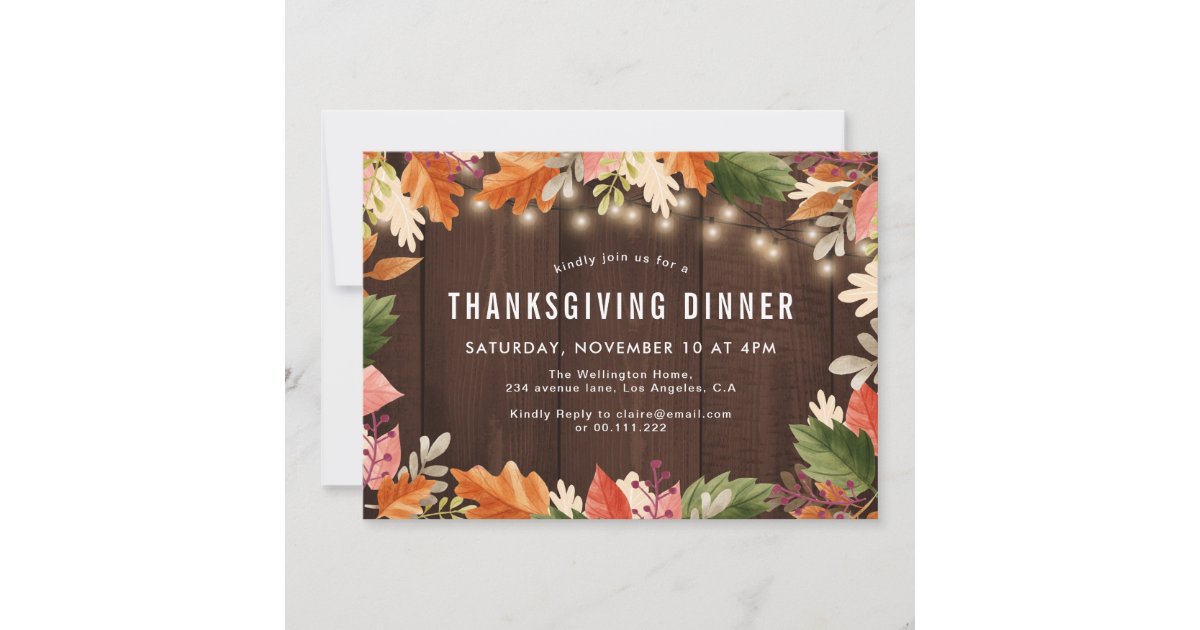 Fall colors rustic wood thanksgiving dinner invitation | Zazzle
