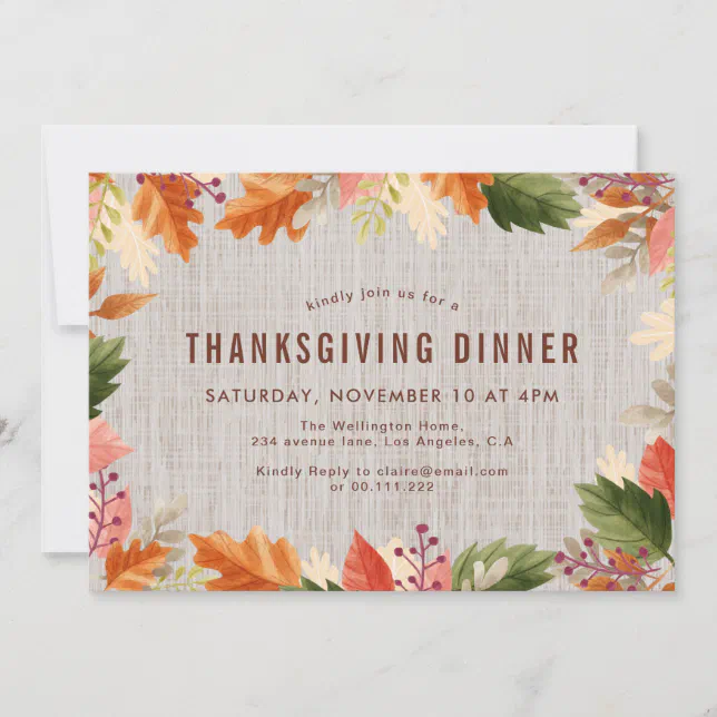 Fall colors thanksgiving dinner invitation | Zazzle
