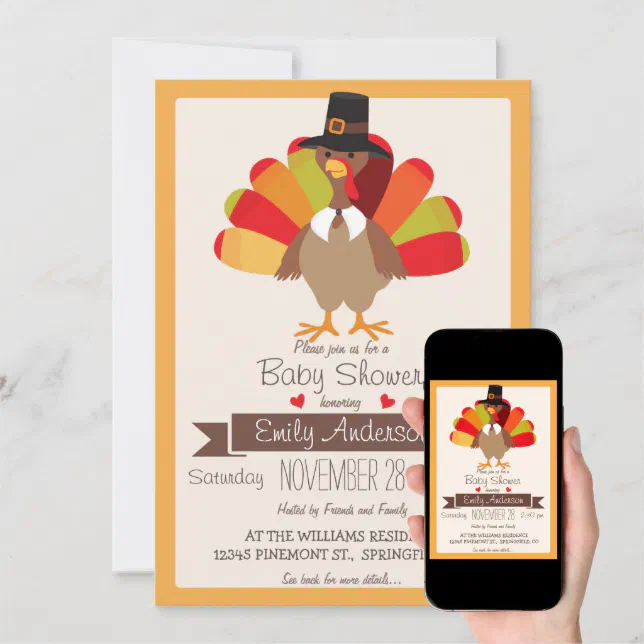 Fall Colors Thanksgiving Turkey Baby Shower Invite | Zazzle