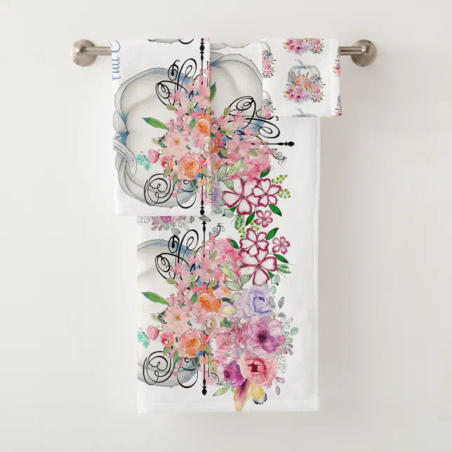 Fall Colors White Pumpkin Watercolor Floral Autumn Bath Towel Set | Zazzle