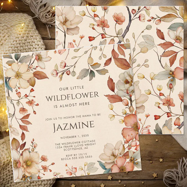 Fall Cottagecore Boho Beige Wildflower Baby Shower Invitation | Zazzle