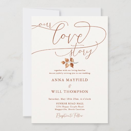 Fall Elegant Calligraphy Our Love Story Wedding Invitation | Zazzle