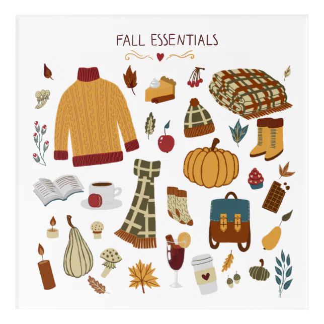 Fall Essentials Digital Drawing Acrylic Print | Zazzle