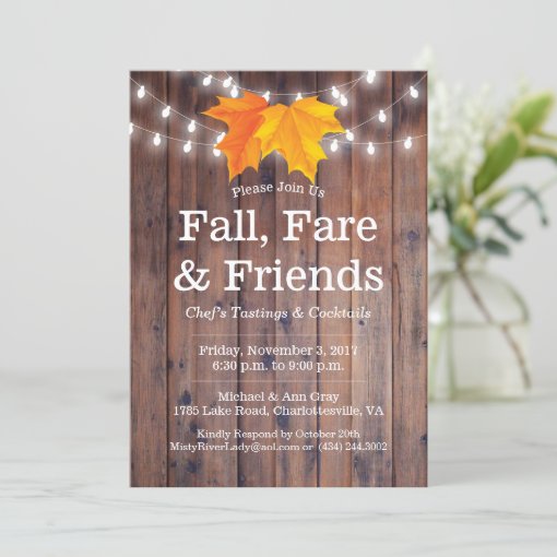 Fall, Fare & Friends Autumn Leaves String Lights Invitation | Zazzle