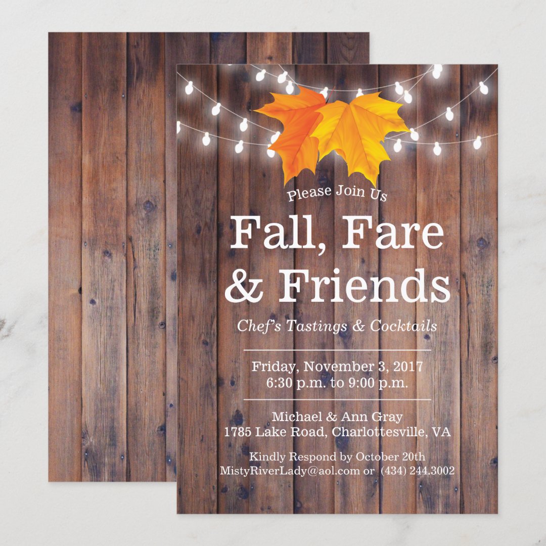 Fall, Fare & Friends Autumn Leaves String Lights Invitation | Zazzle