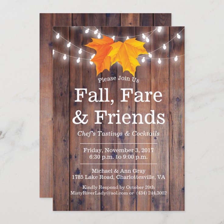 Fall, Fare & Friends Autumn Leaves String Lights Invitation | Zazzle