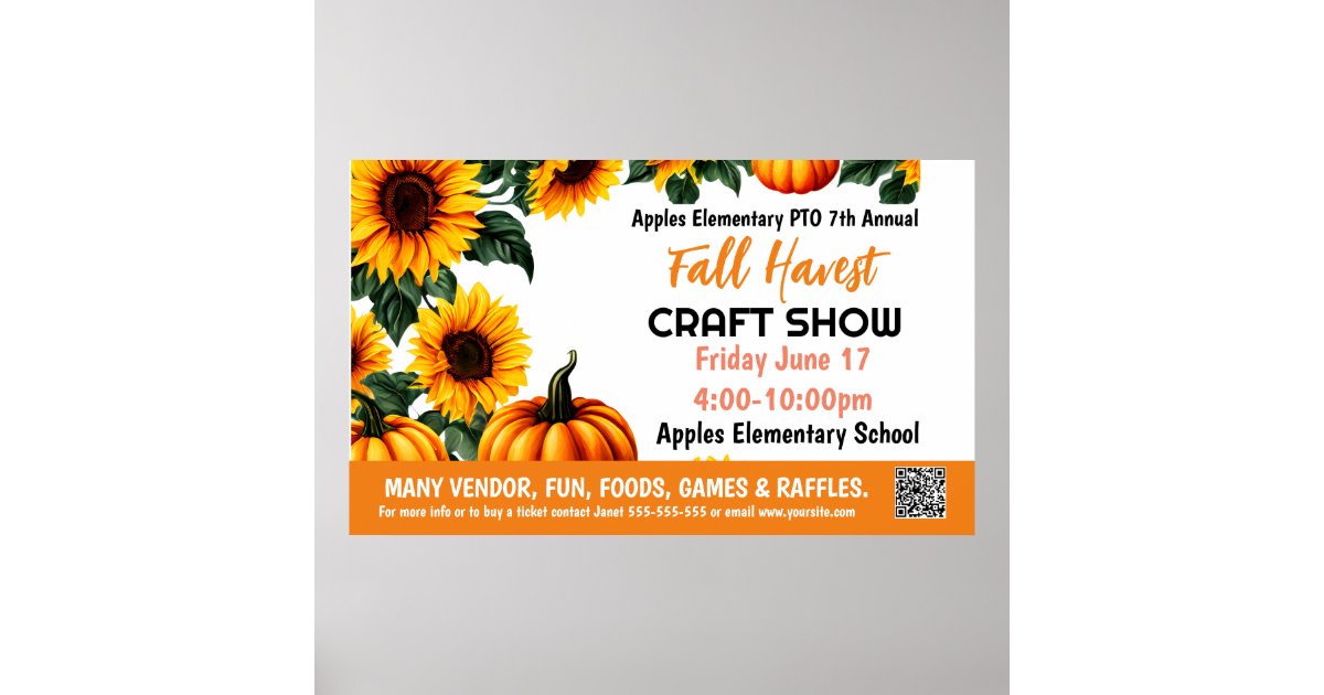 FALL FESTIVAL CRAFT SHOW PTO PTA Church Banner Poster | Zazzle