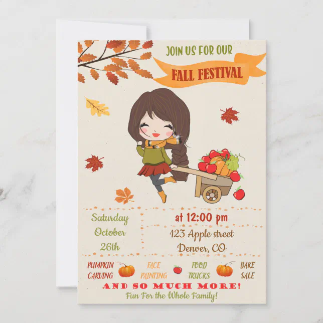 Fall festival party invite Autumn invitation girls | Zazzle