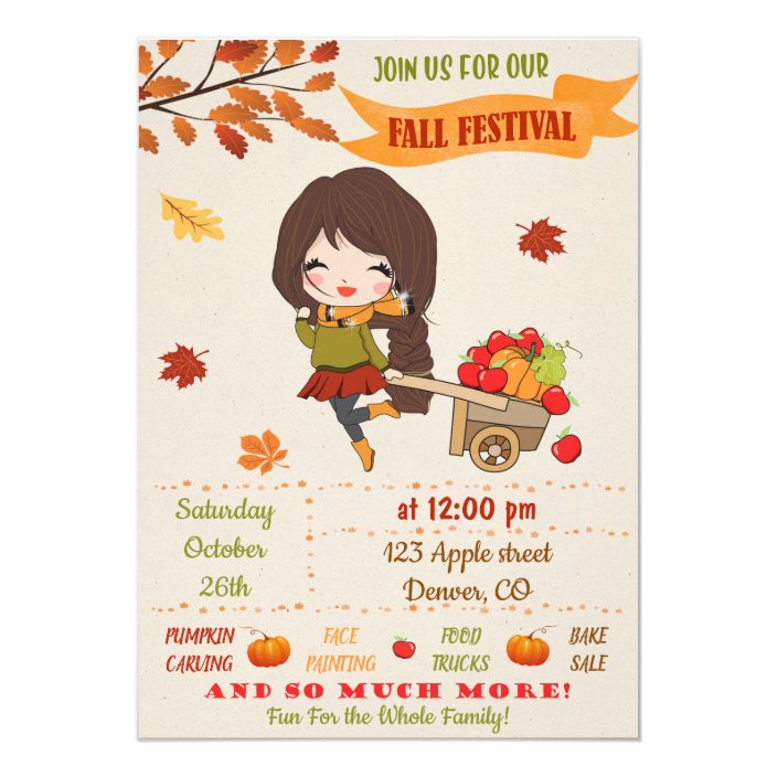 Fall festival party invite Autumn invitation girls | Zazzle.com