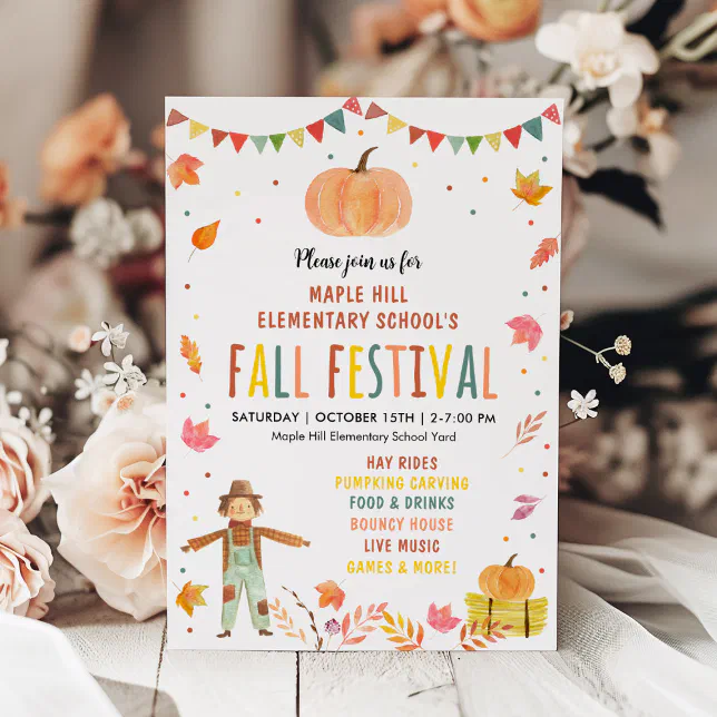 Fall Festival Pumpkin Leaf Invitation | Zazzle