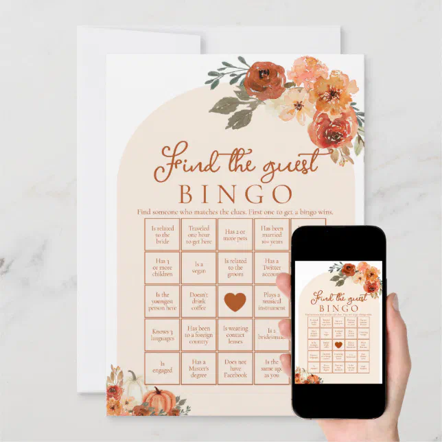 Fall Find the Guest Bridal Shower Bingo Game Invitation | Zazzle