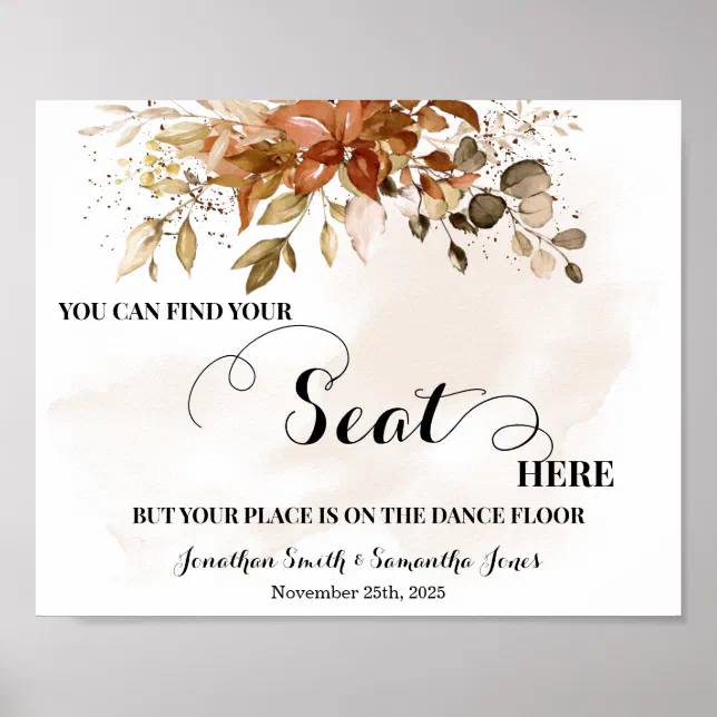 Fall Find Your Seat Wedding Reception Sign | Zazzle