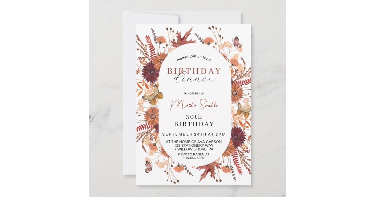 Fall Floral autumn Birthday Party Invitation | Zazzle