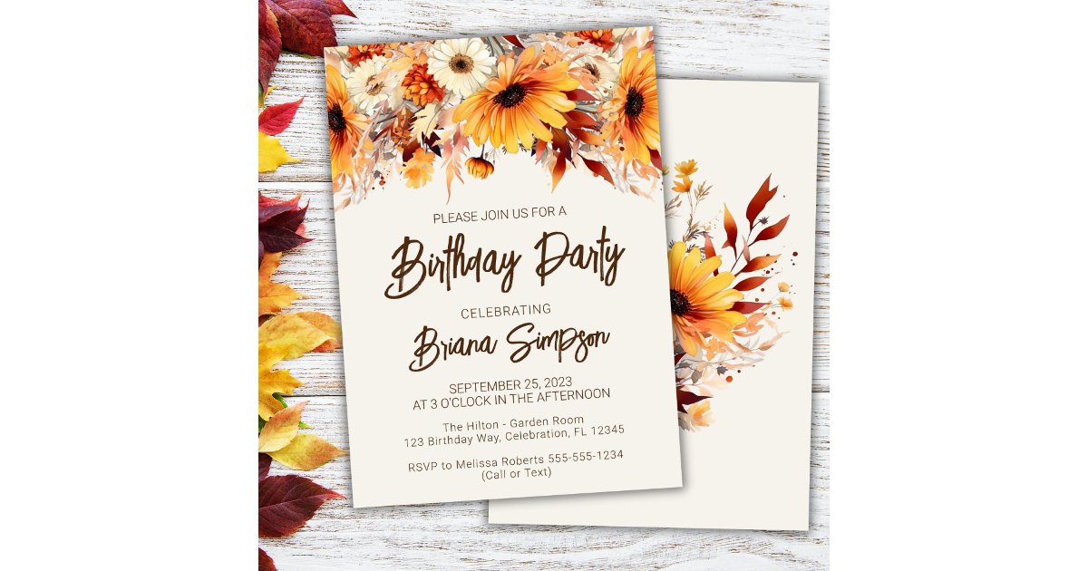 Fall Floral Beige Birthday Party Invitation | Zazzle
