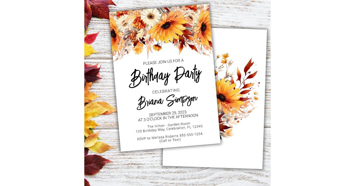 Fall Floral Birthday Party Invitation | Zazzle