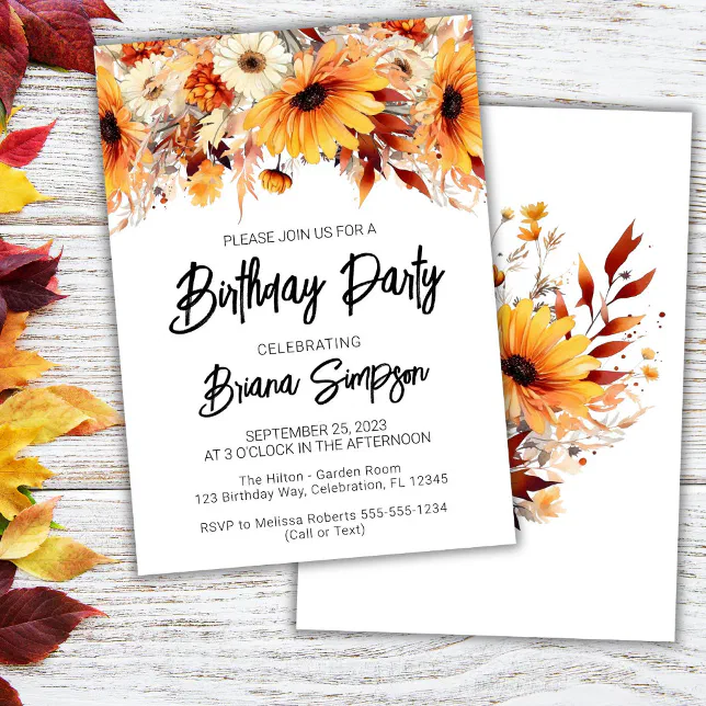 Fall Floral Birthday Party Invitation | Zazzle