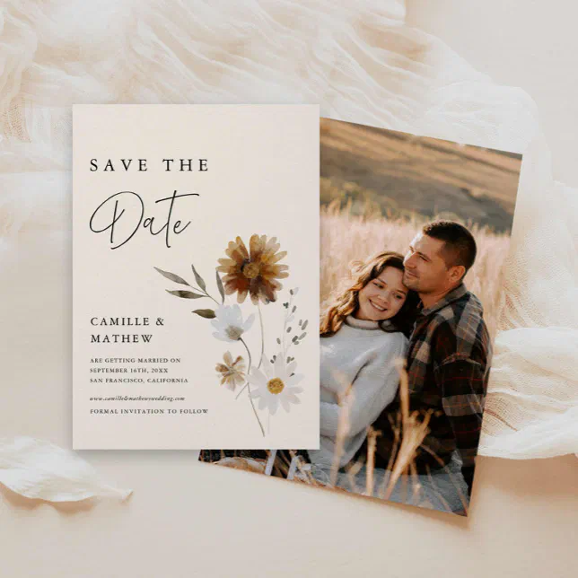 Fall Floral Boho Photo Save the Date Card | Zazzle