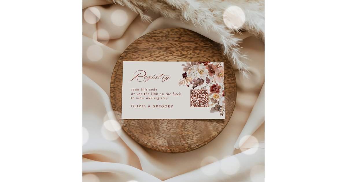 Fall Floral Bow QR Code Bridal Shower Registry Enclosure Card | Zazzle