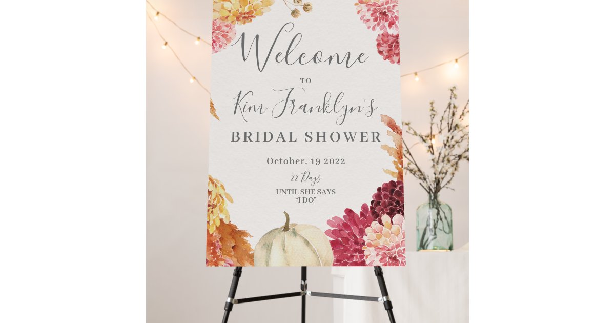 Fall Floral Bridal Shower 24x36 Welcome Sign | Zazzle