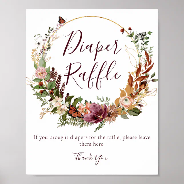 Fall Floral Diaper Raffle Baby Shower Sign | Zazzle