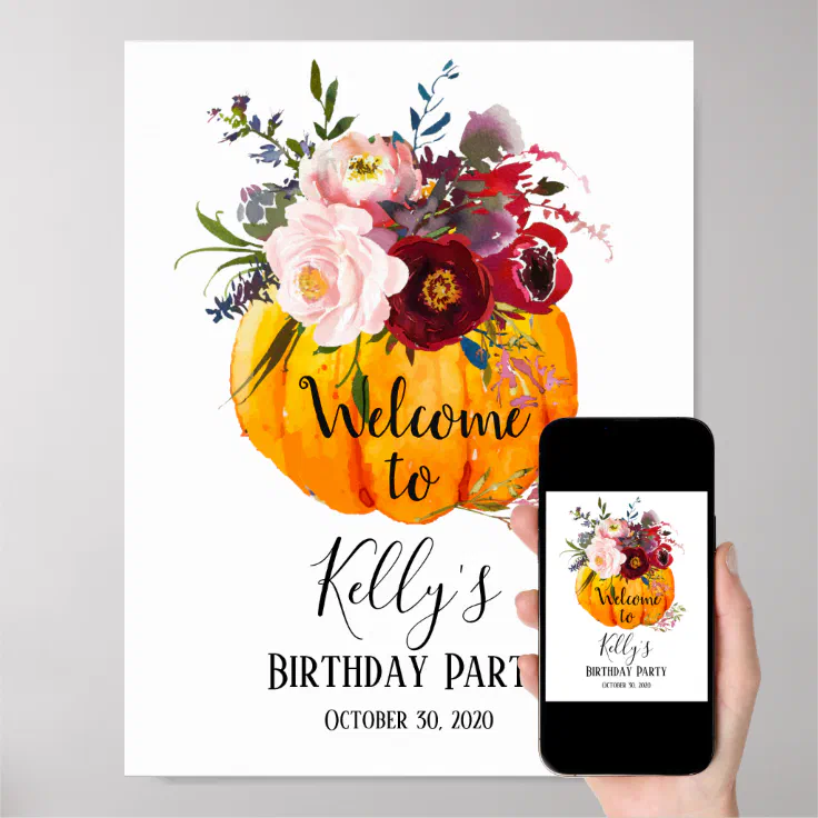 fall floral, fall party, pumpkin welcome sign | Zazzle