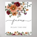 Fall Floral Favors Please Take One Poster | Zazzle