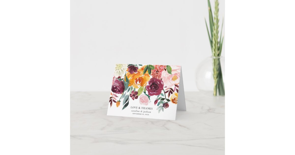 Fall Floral Folded Thank You Card | Zazzle