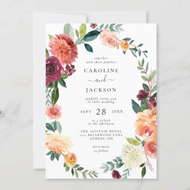 Fall Floral Frame Autumn Wedding Invitation | Zazzle
