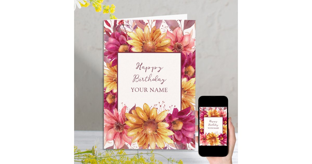 Fall Floral Personalized Birthday Card | Zazzle