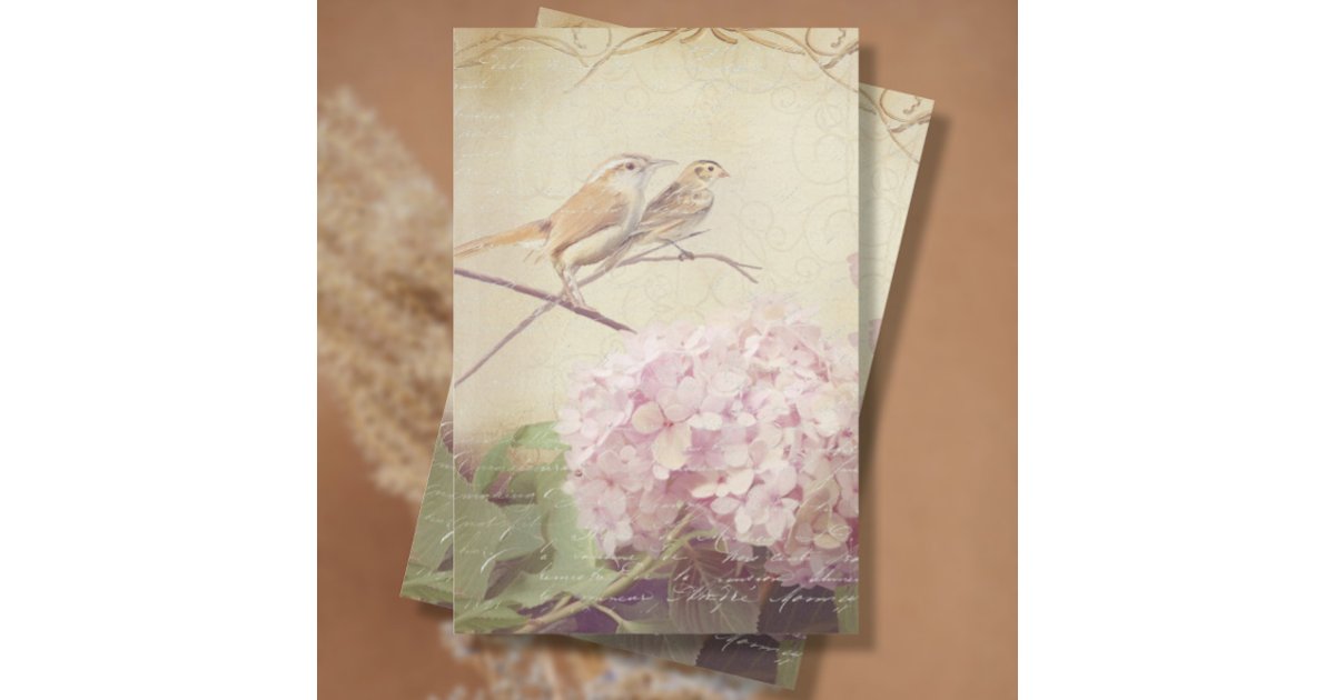 Fall Floral Pink Hydrangea Bird Ephemera Decoupage Tissue Paper | Zazzle