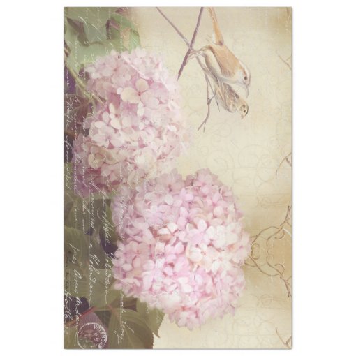 Fall Floral Pink Hydrangea Bird Ephemera Decoupage Tissue Paper | Zazzle