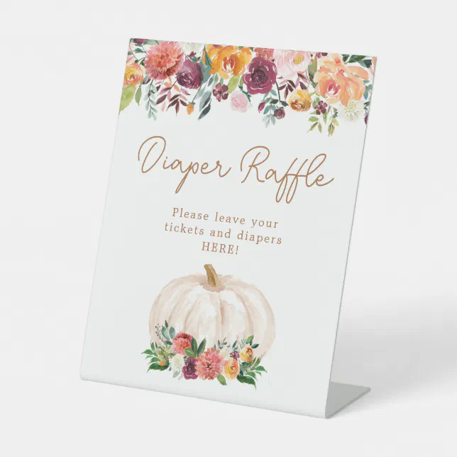 Fall Floral Pumpkin Diaper Raffle Sign | Zazzle