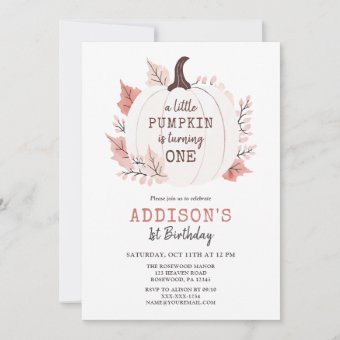 Fall Floral Pumpkin First Baby Girl Birthday Invitation | Zazzle