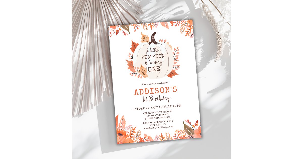 Fall Floral Pumpkin First Birthday Invitation | Zazzle