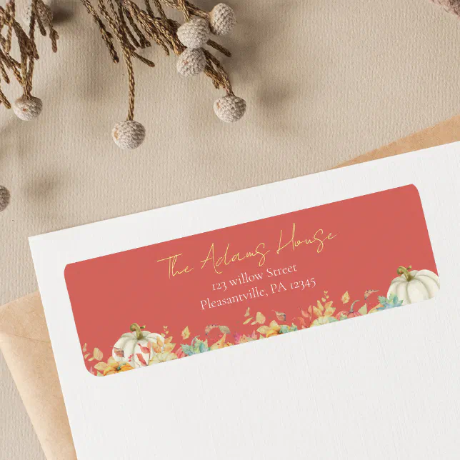 Fall Floral Pumpkin Return Address Label | Zazzle