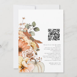 Fall Floral Pumpkin Script QR Code Wedding Invitat Invitation | Zazzle