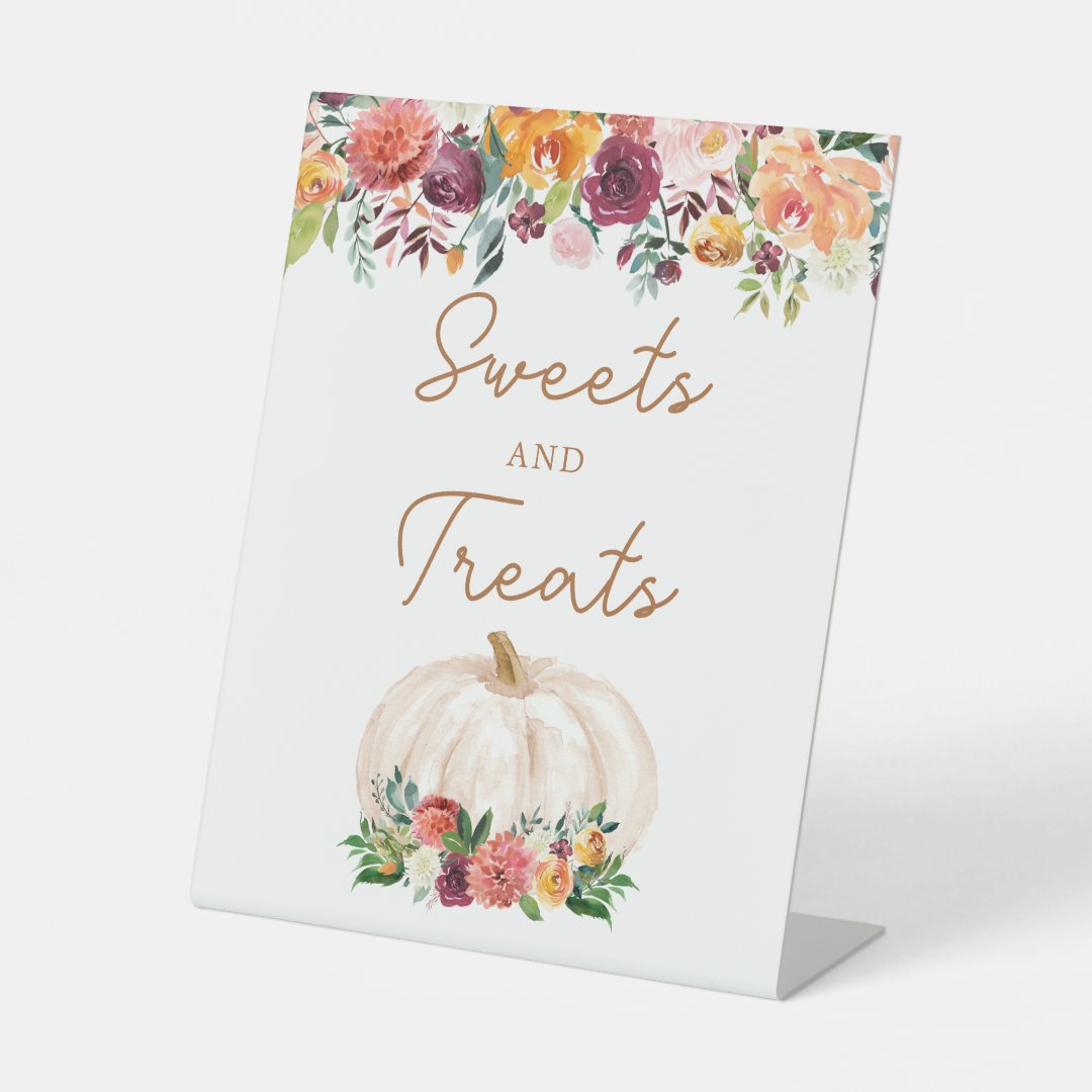 Fall Floral Pumpkin Sweets and Treats Sign | Zazzle