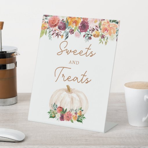 Fall Floral Pumpkin Sweets and Treats Sign | Zazzle