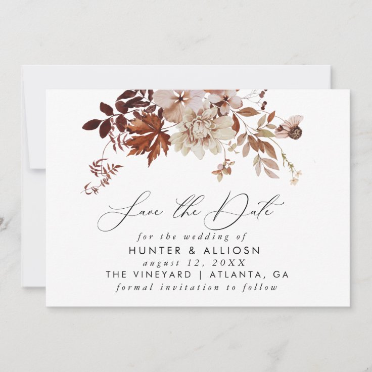 Fall Floral Save the Date Invitation | Zazzle
