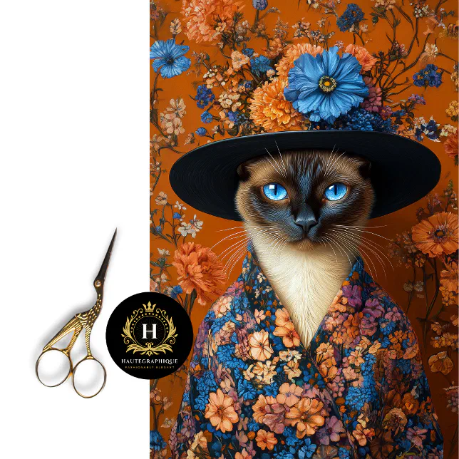 Fall Floral Siamese Cat in Dress Decoupage Tissue Paper | Zazzle