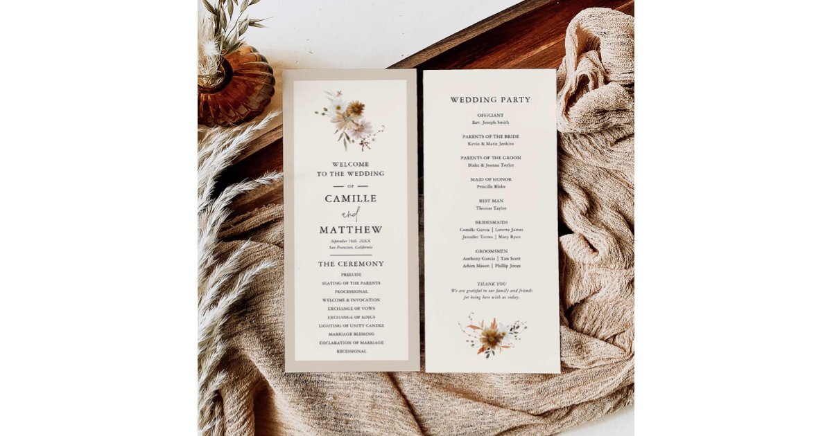 Fall Floral Wedding Program | Zazzle