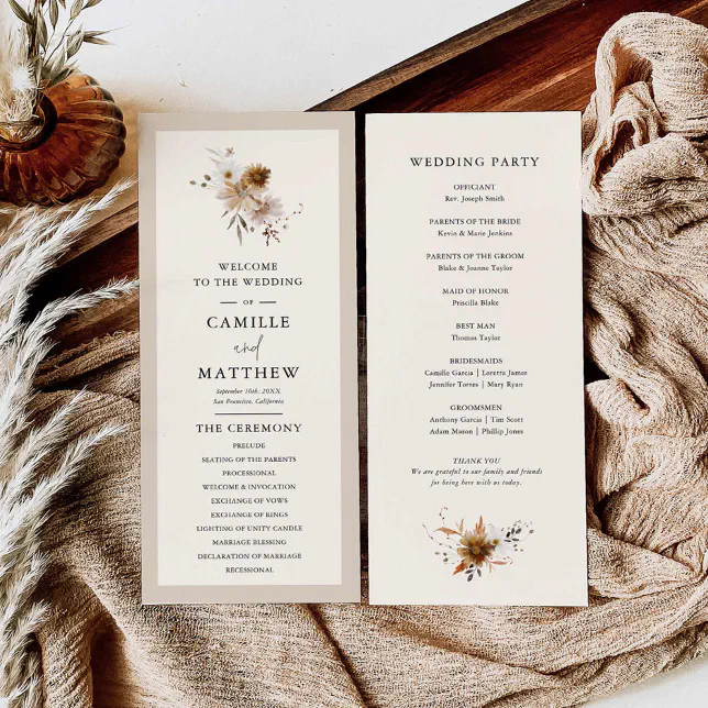 Fall Floral Wedding Program | Zazzle
