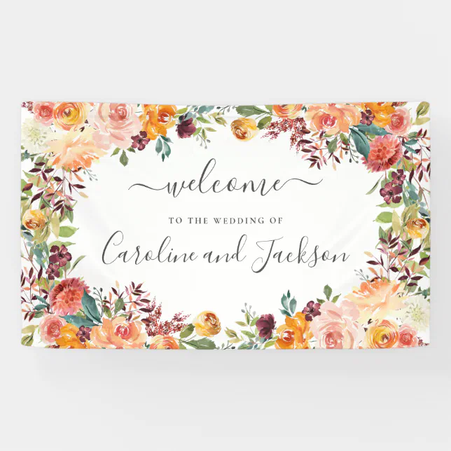 Fall Floral Wedding Welcome Banner | Zazzle