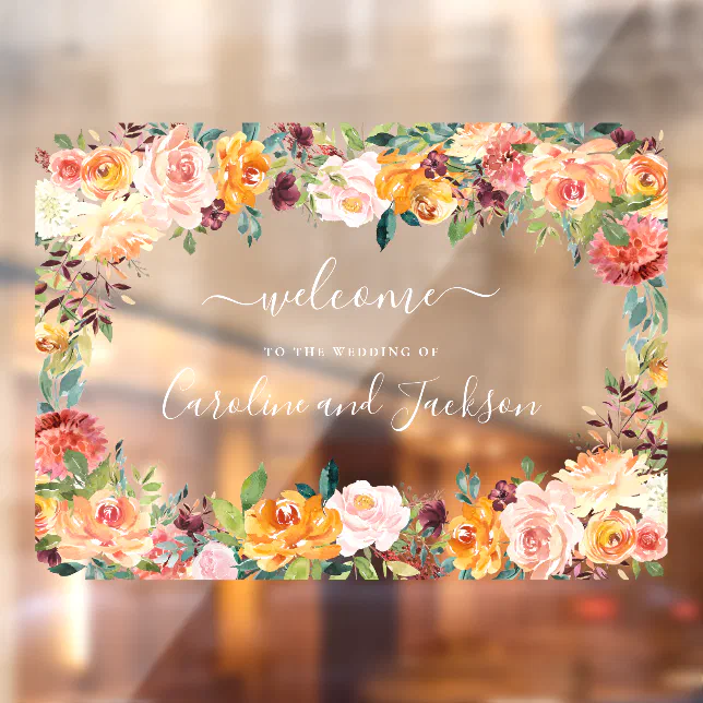 Fall Floral Wedding Window Cling | Zazzle